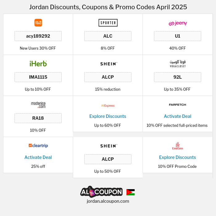 Al Coupon - Jordan Online Stores Discount Codes